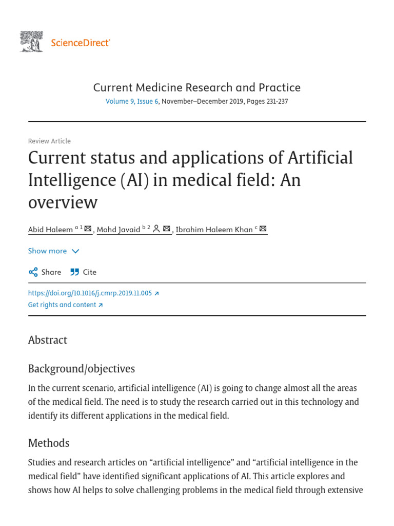 Current Status and Applications of Artificial Intelligence (AI) in ...