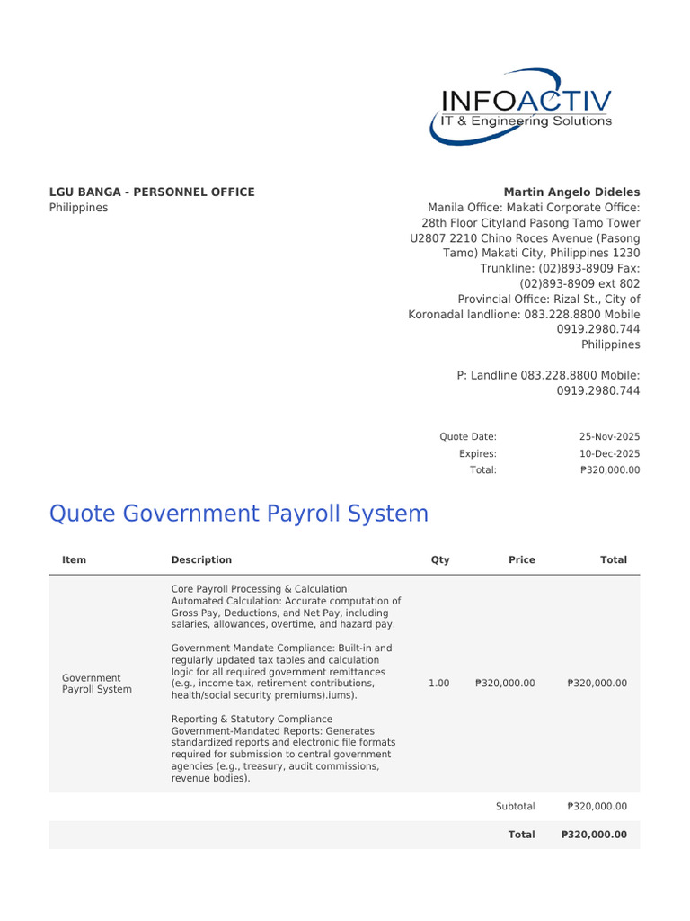 Quote - Government Payroll System | PDF | Payroll | Public Finance