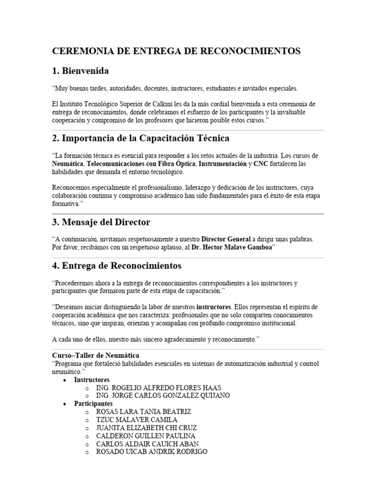 CEREMONIA DE ENTREGA DE RECONOCIMIENTOS | PDF