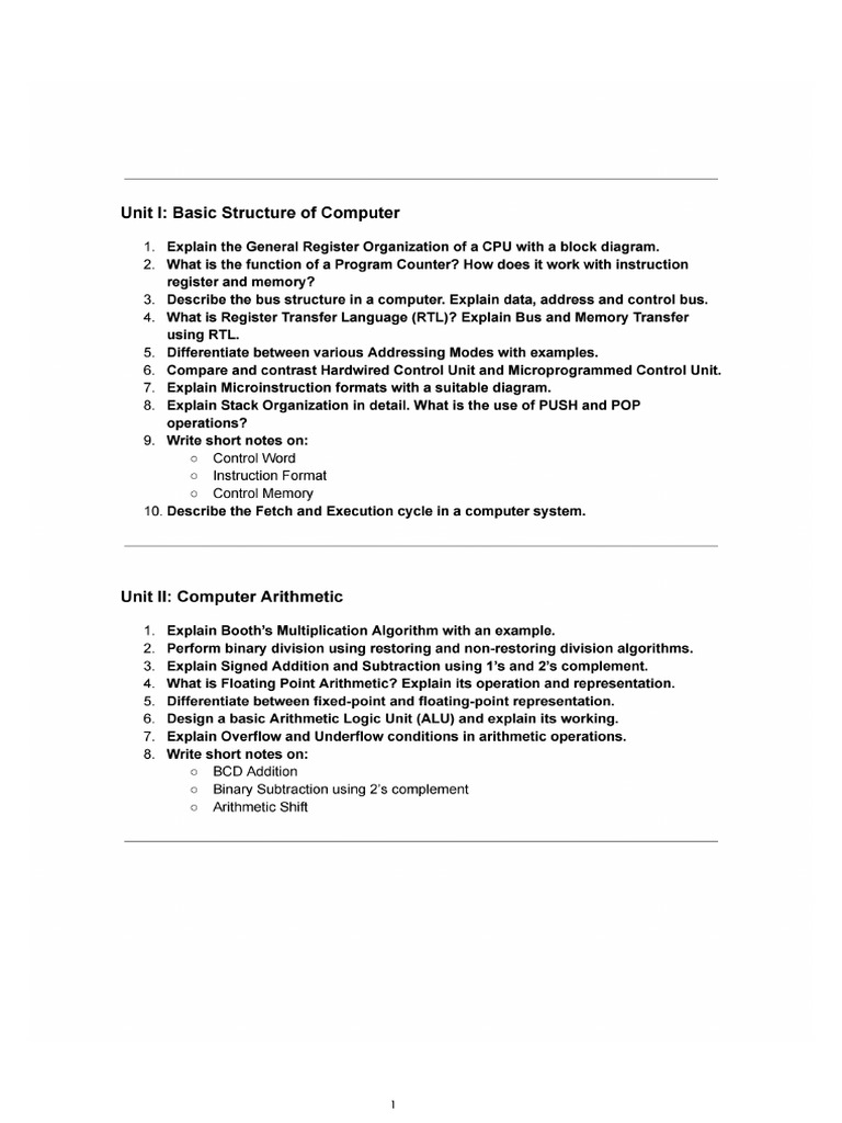 COA Important Questions | PDF