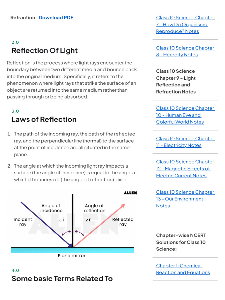 Light Reflection and Refraction Guide | PDF | Refraction | Reflection ...