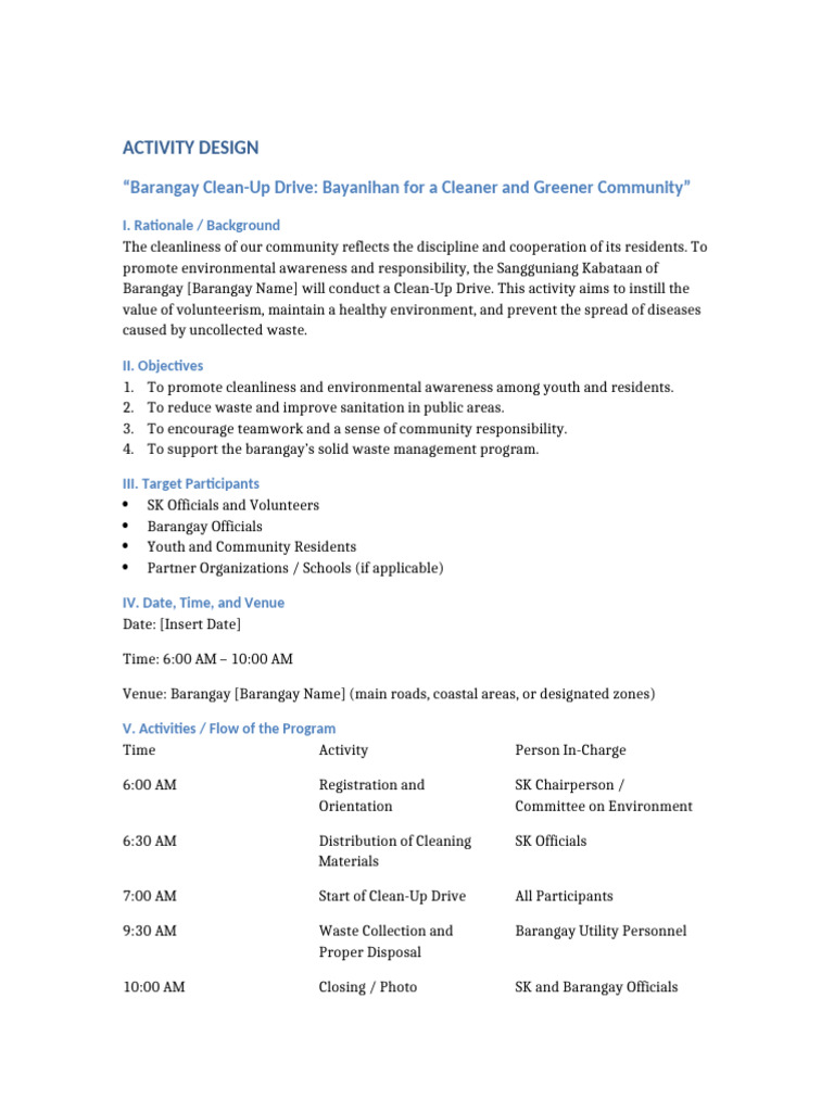 Clean Up Drive Activity Design SK Bulak | PDF | Waste | Waste Management