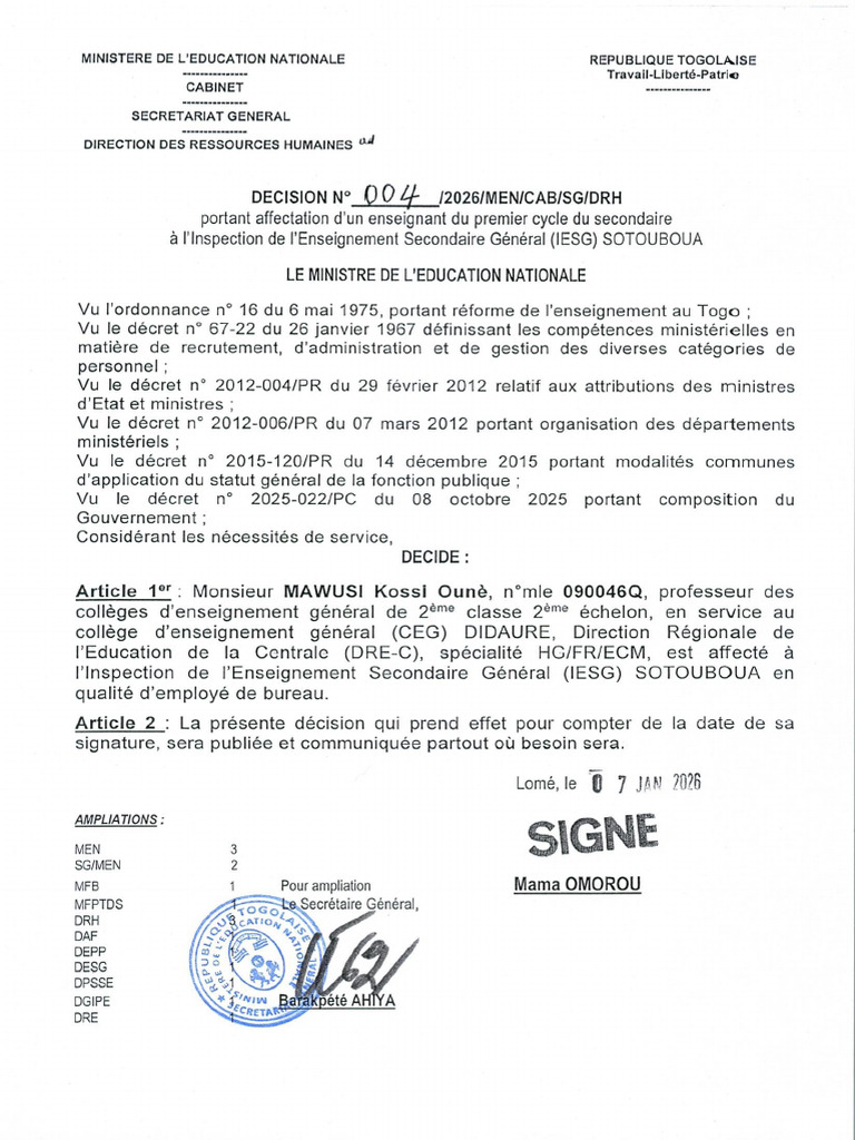 Decision 004 Affectation | PDF