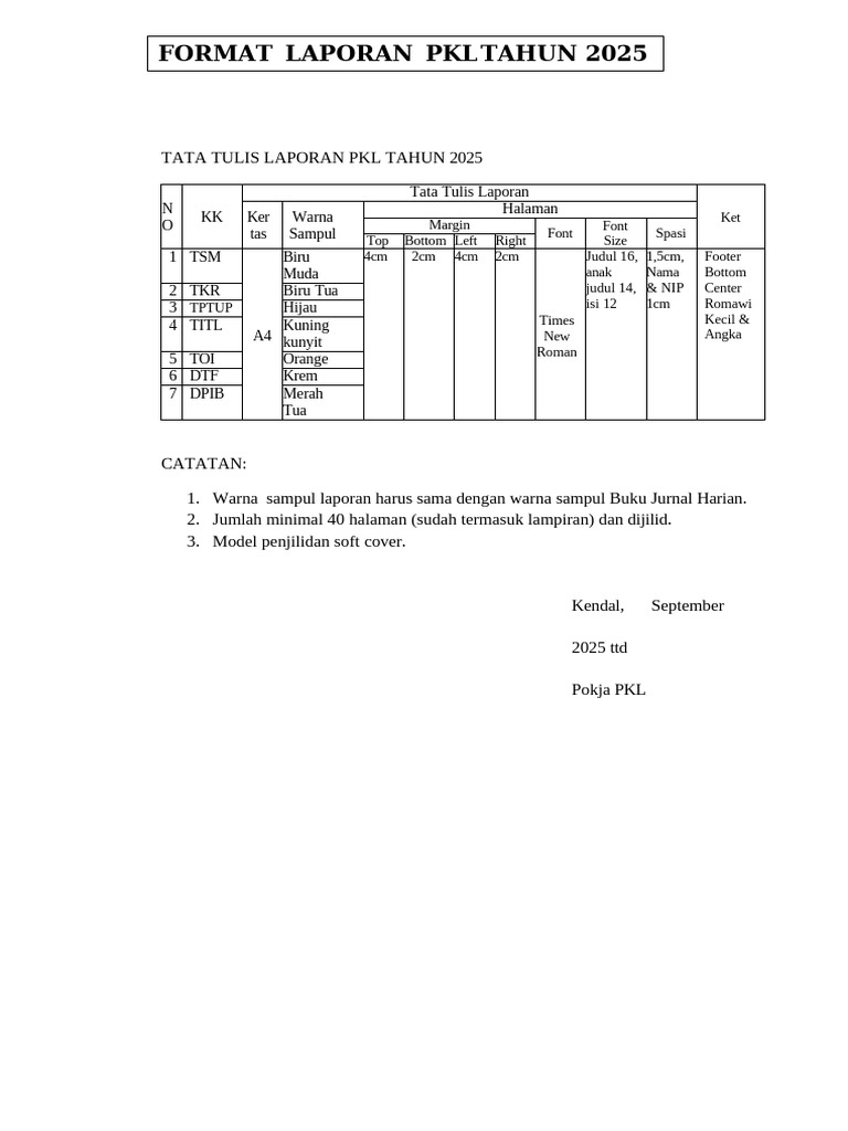Format Laporan PKL 2025 untuk SMK | PDF