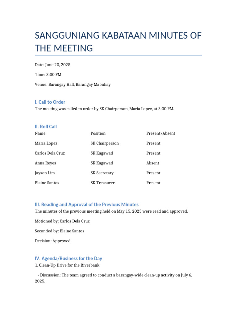 SK Minutes of Meeting Sample | PDF