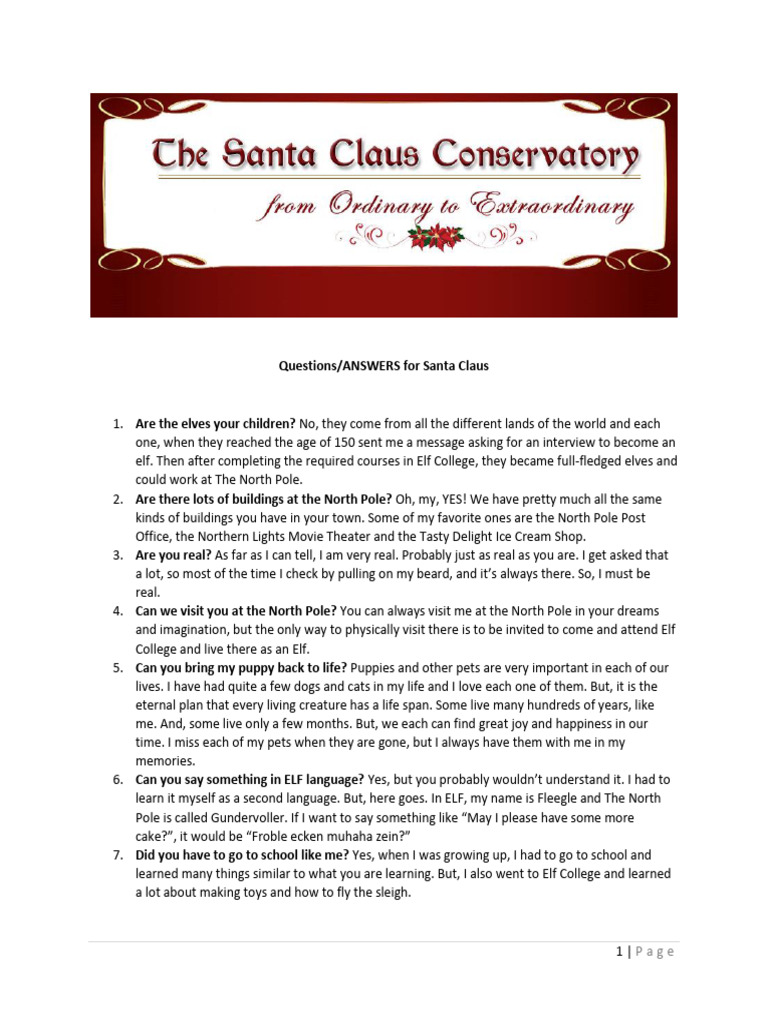 Santa Claus Q&A: Elves, Magic, and More | PDF | Santa Claus | Rudolph ...