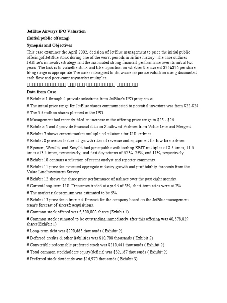 JetBlue IPO Valuation Analysis | PDF | Initial Public Offering | Stocks