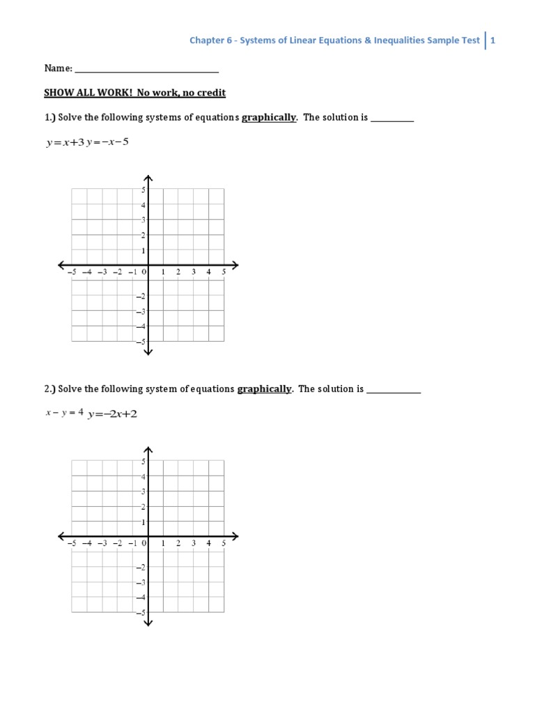 Algebra Test: Systems & Inequalities | PDF | System Of Linear Equations ...