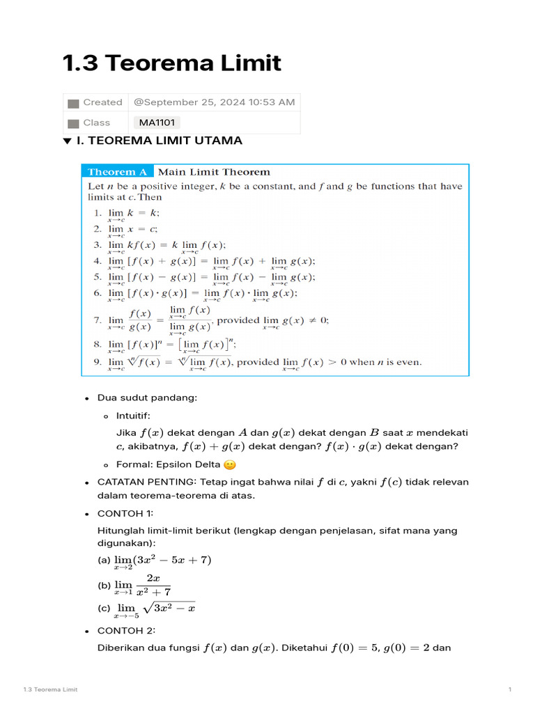 Teorema Limit: Epsilon Delta dan Contoh | PDF