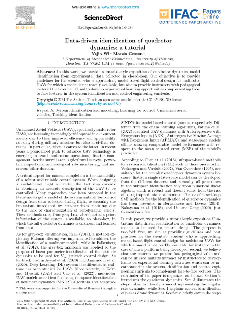 Data-Driven Identification of Quadrotor Dynamics A Tutorial | PDF ...