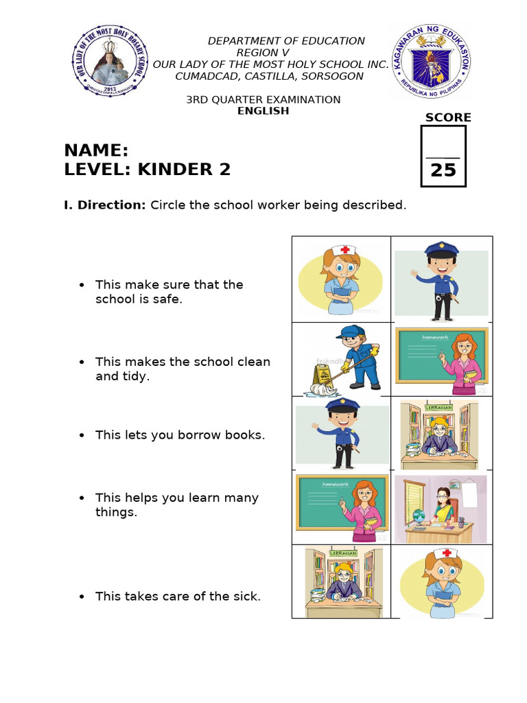 Kinder 2 English Exam Questions | PDF