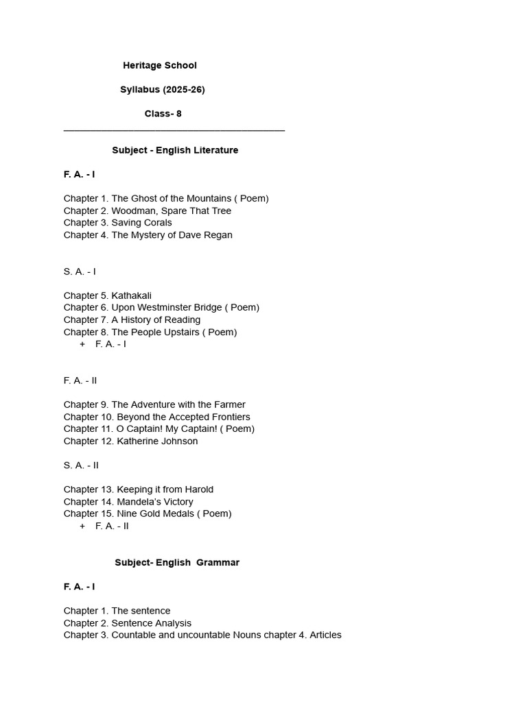 Class 8 Syllabus 2025 - 26 | PDF | Verb | Linguistics