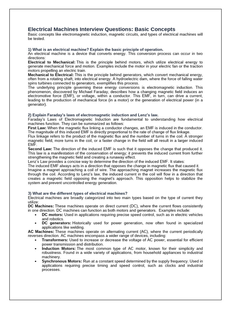 Electrical Machines Interview Questions Guide | PDF | Electric Motor ...