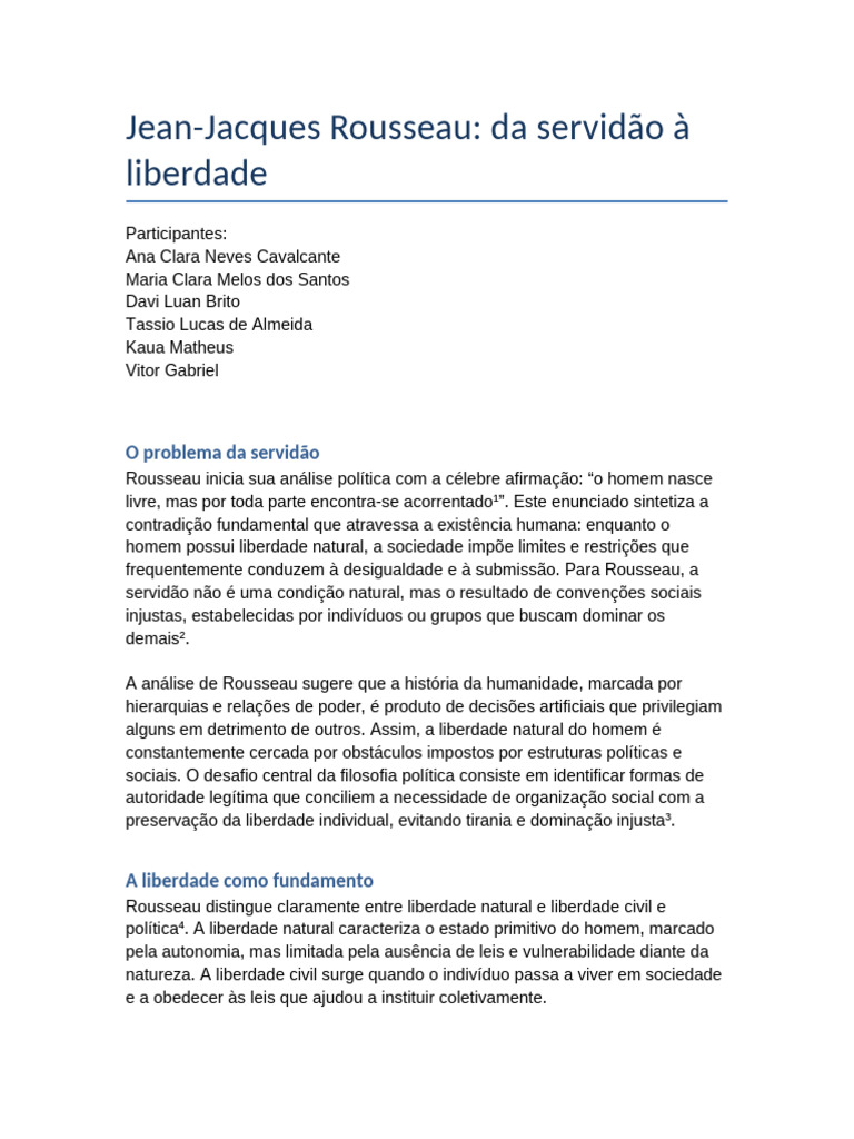 Jean-Jacques Rousseau ABNT | PDF | Jean-Jacques Rousseau | Contrato social