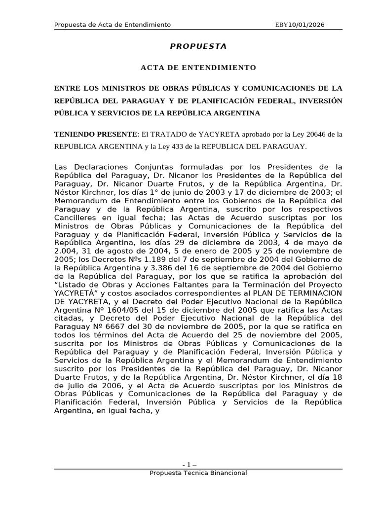ACTA DE ENTENDIMIENTO 19.10.06 (bis) | PDF