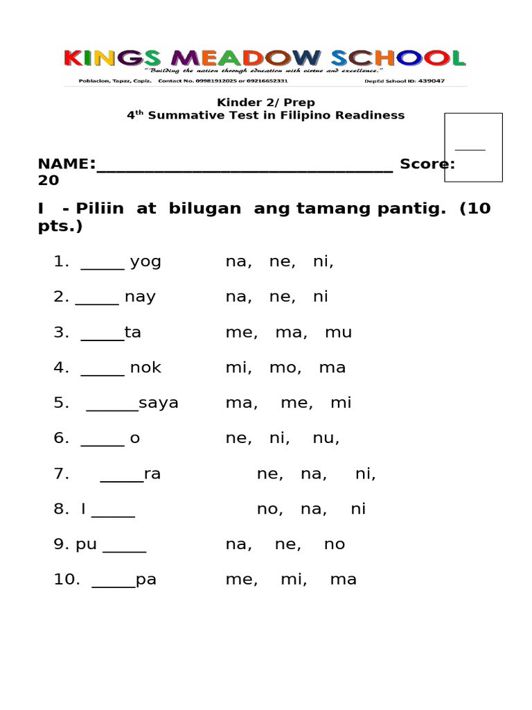 Filipino 4th Summative Test 2021-22 | PDF