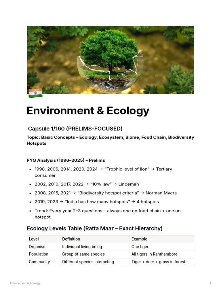 Environment & Ecology Basic Concepts (1-2) | PDF | Ecosystem | Food Web