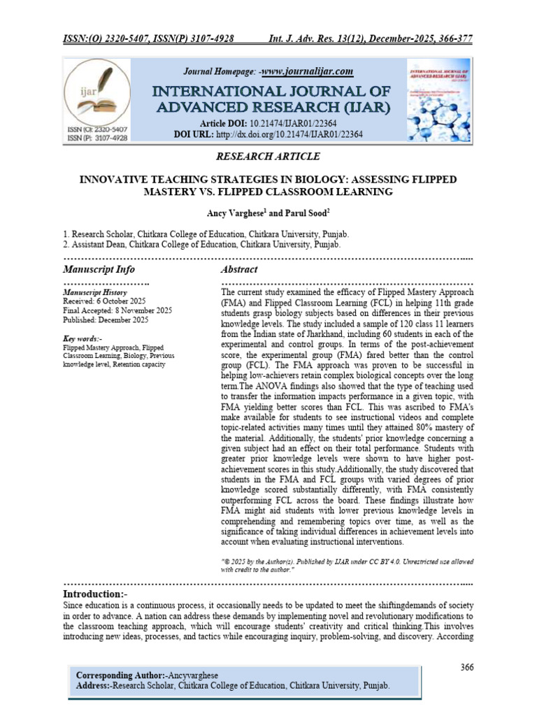 Innovative Teaching Strategies in Biology: Assessing Flipped Mastery vs ...