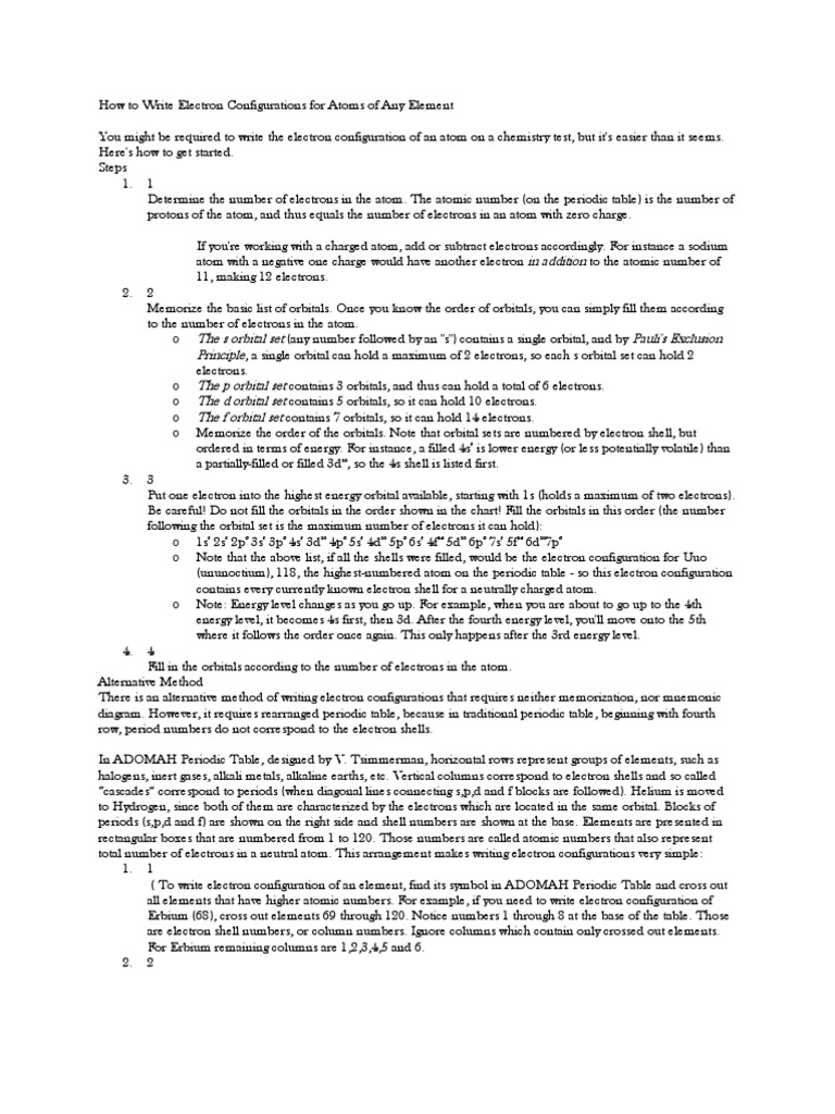How To Write Electron Configurations For Atoms Of Any Element Pdf