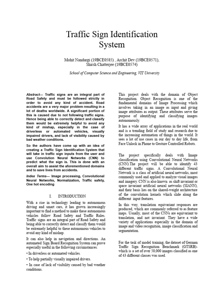 Traffic Sign Identification System Using CNN | PDF | Computer Vision ...