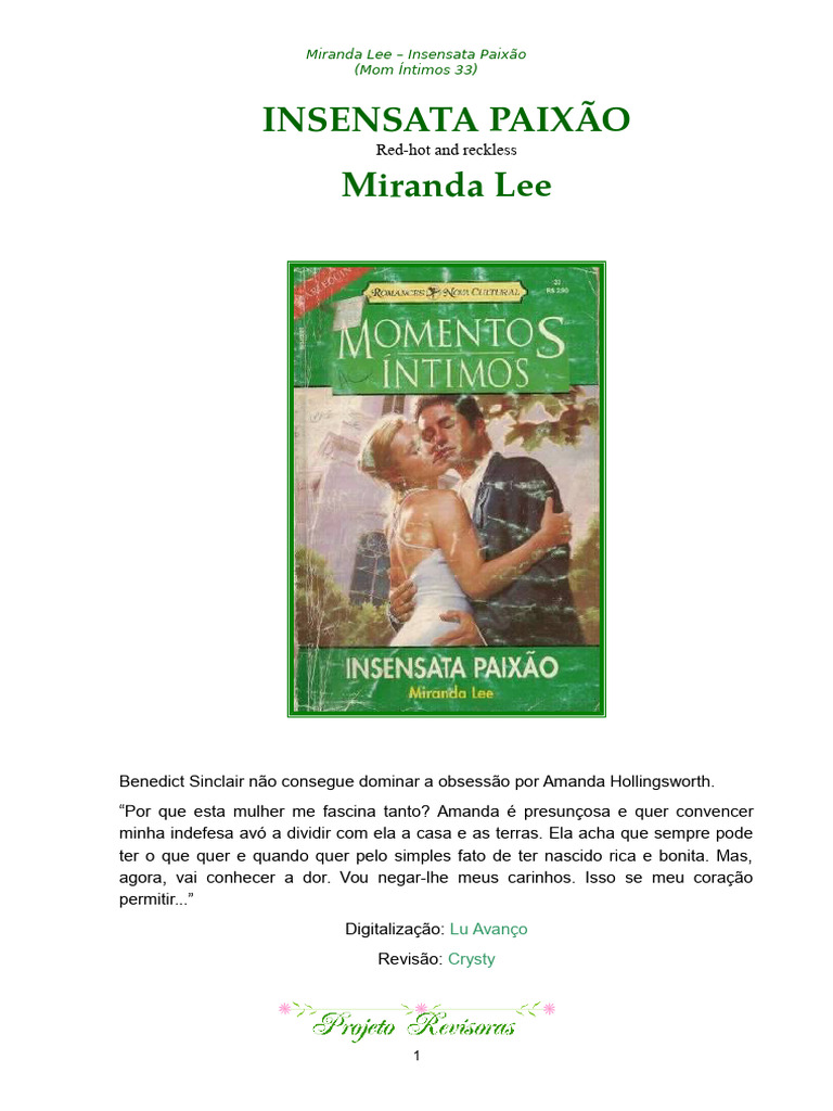 033 Miranda Lee - Insensata Paixão (Mom Intimos 33) | PDF | Dinheiro | Amor