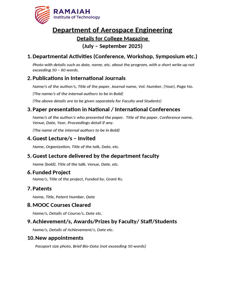 Aerospace Engineering Department Updates | PDF