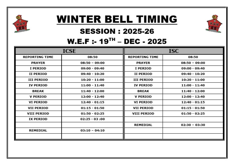 Bell Timing 19 Dec | PDF