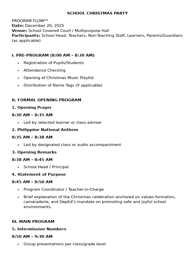 School Christmas Party Program 2025 | PDF