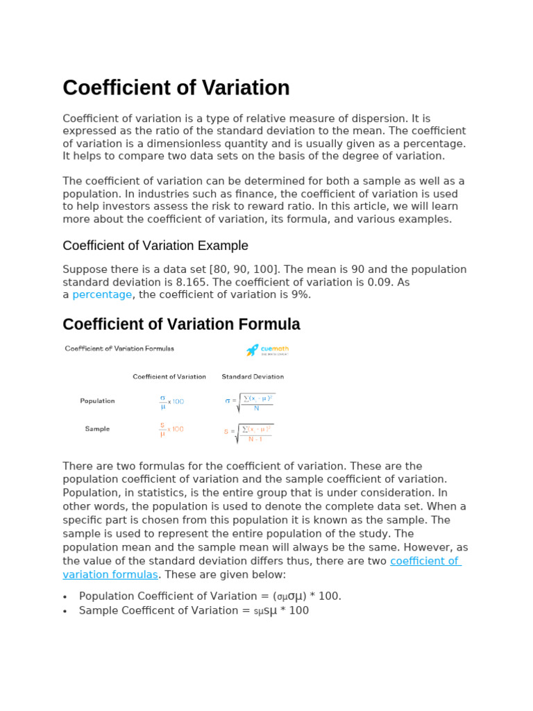 Understanding Coefficient of Variation | PDF | Coefficient Of Variation ...