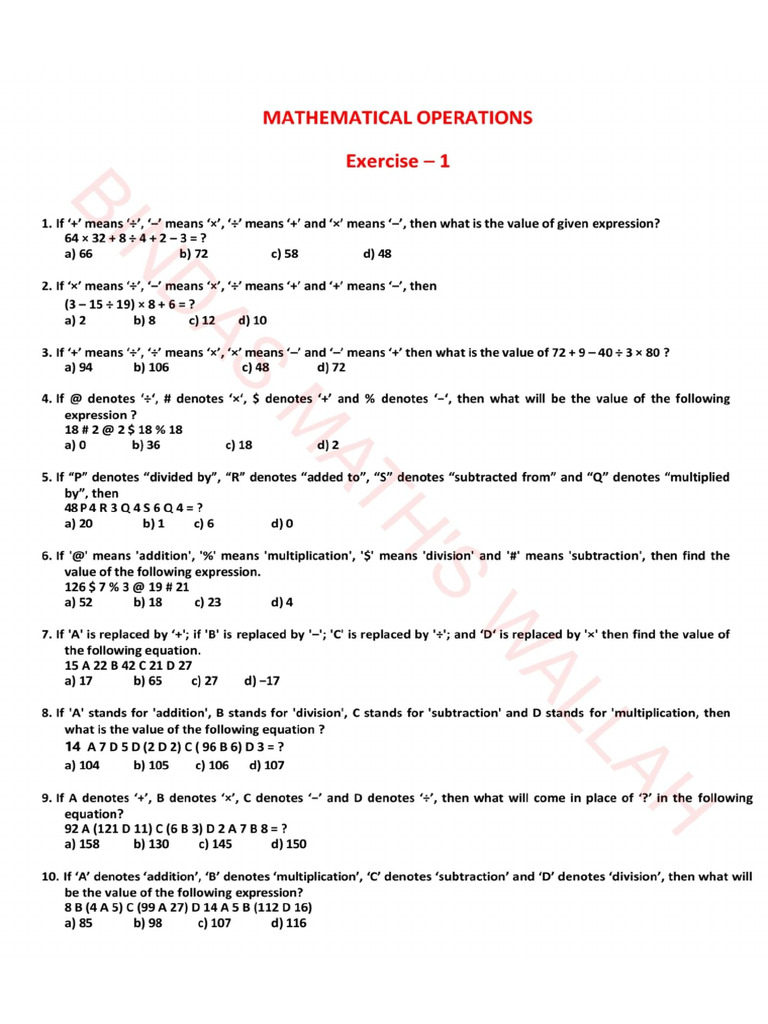 Mathematical Operation Practice Exercise | PDF