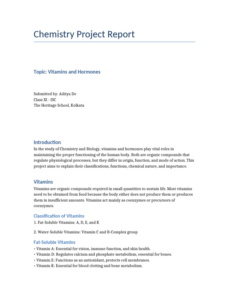Vitamins and Hormones Project | PDF | Vitamin | Hormone