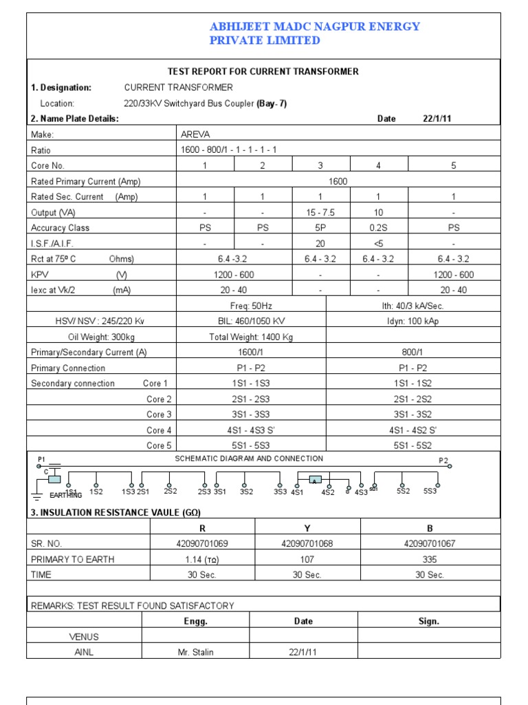 Test Report For Current Transformer | PDF | Transformer | Manufactured ...