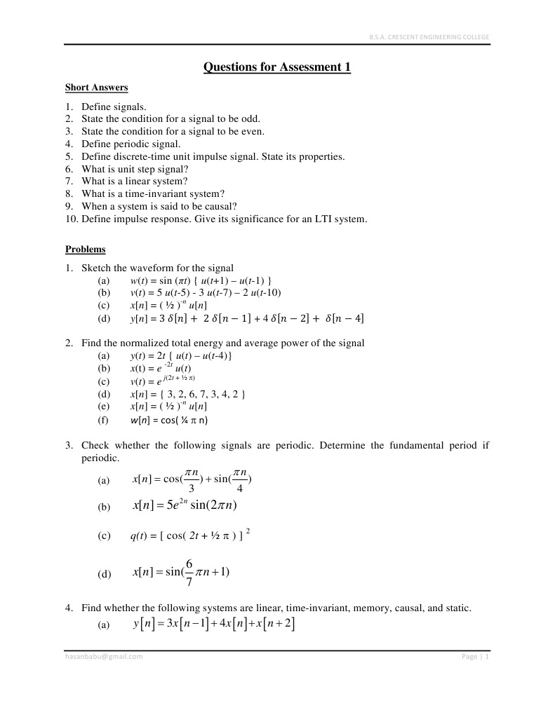 Questions For Assessment 1: Short Answers | PDF