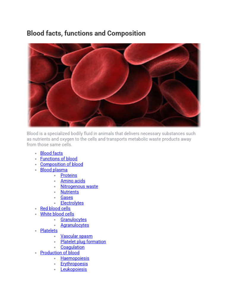 Blood Facts, Functions and Composition | PDF | White Blood Cell ...
