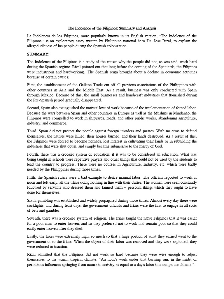 Causes of Filipino Indolence Explained | PDF | Philippines