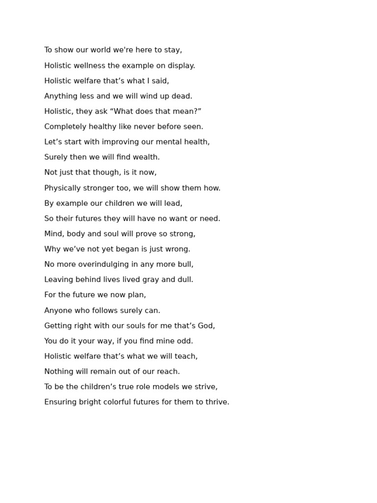 Holistic Wellness Poem | PDF