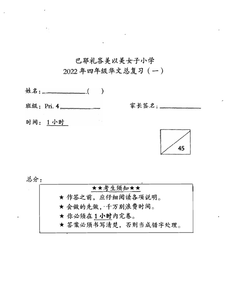 P4 Chinese RV 2022 PLMGS Exam Papers | PDF