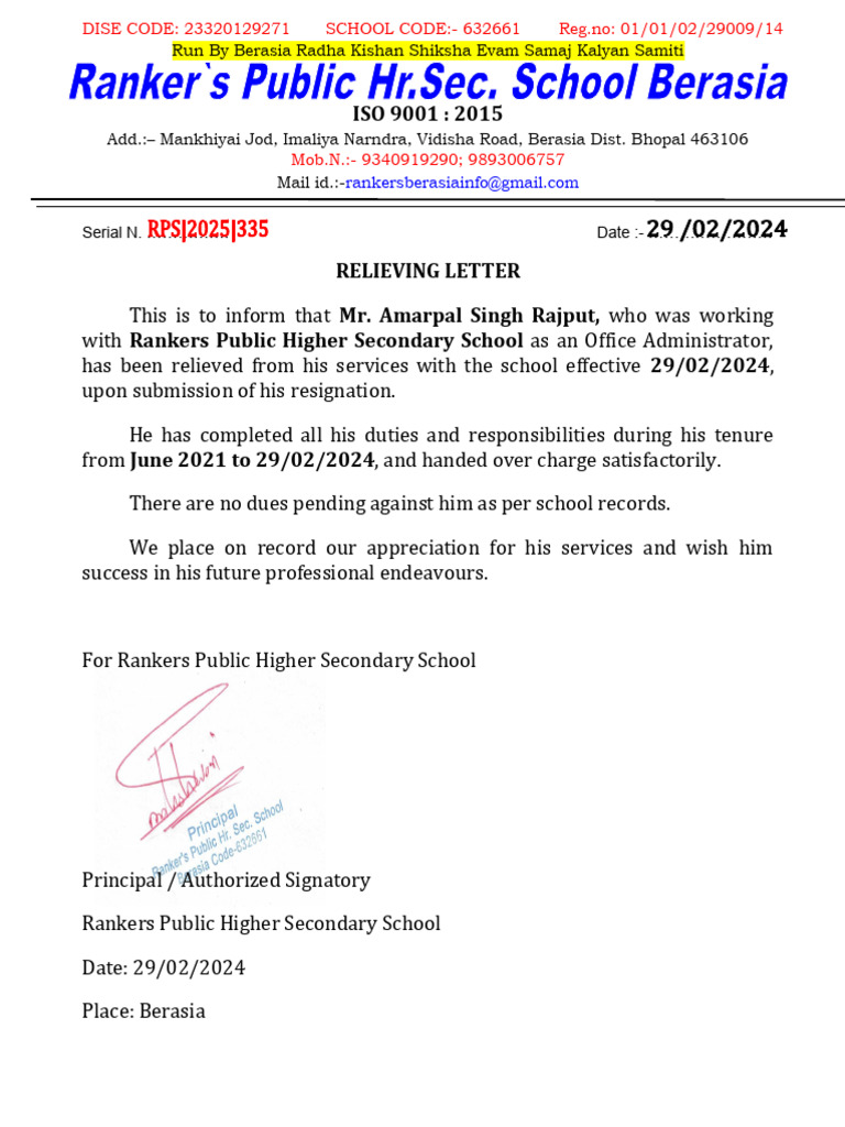 Experience Letter Amarpal Singh Rajput | PDF