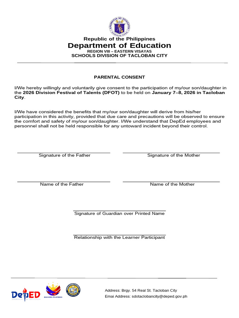 Parental Consent Dfot | PDF