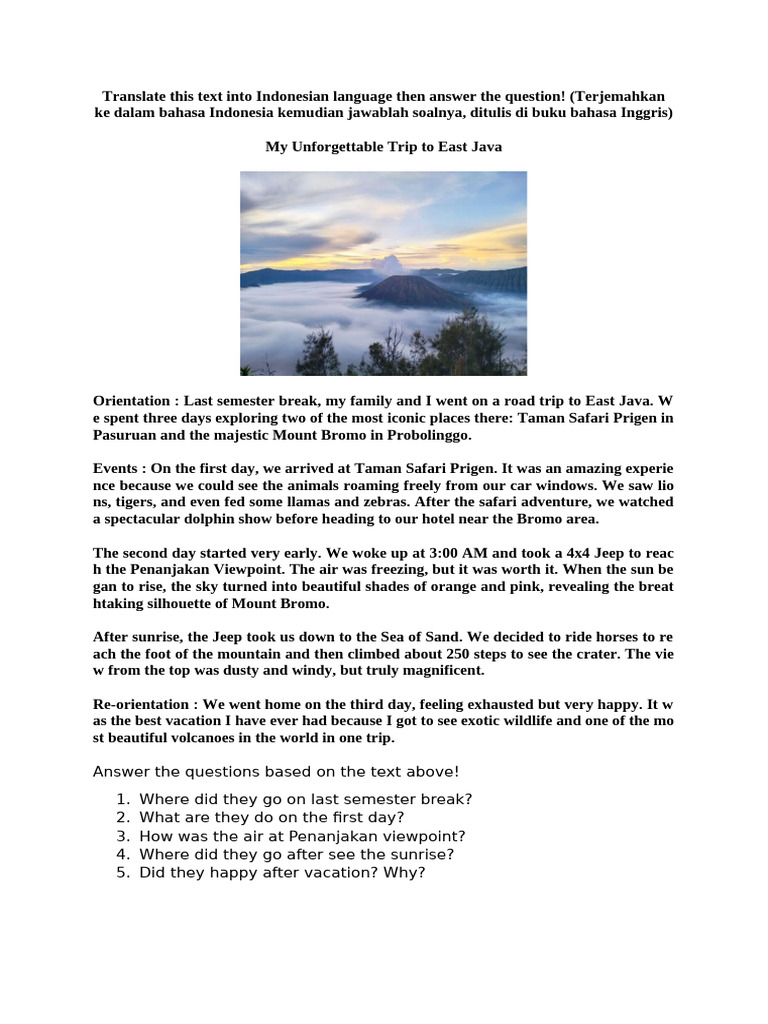 My Unforgettable Trip To East Java (Tugas 7b, 7a, 7c Rabu) | PDF