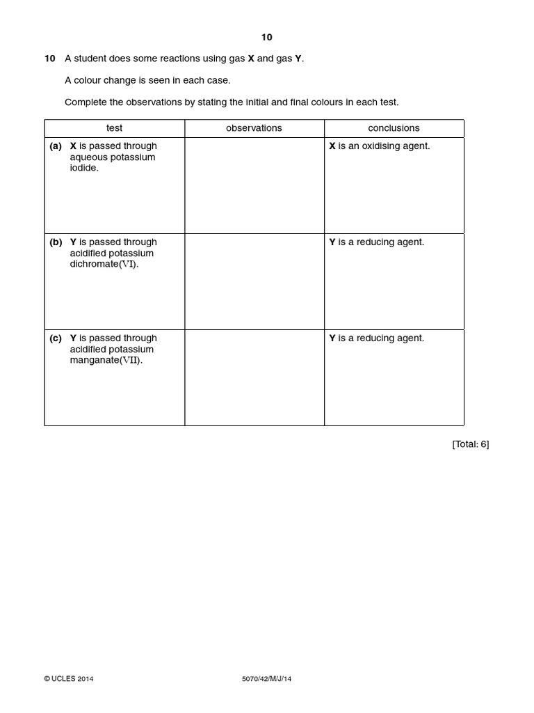 Gas Reactions Color Change Observations | PDF
