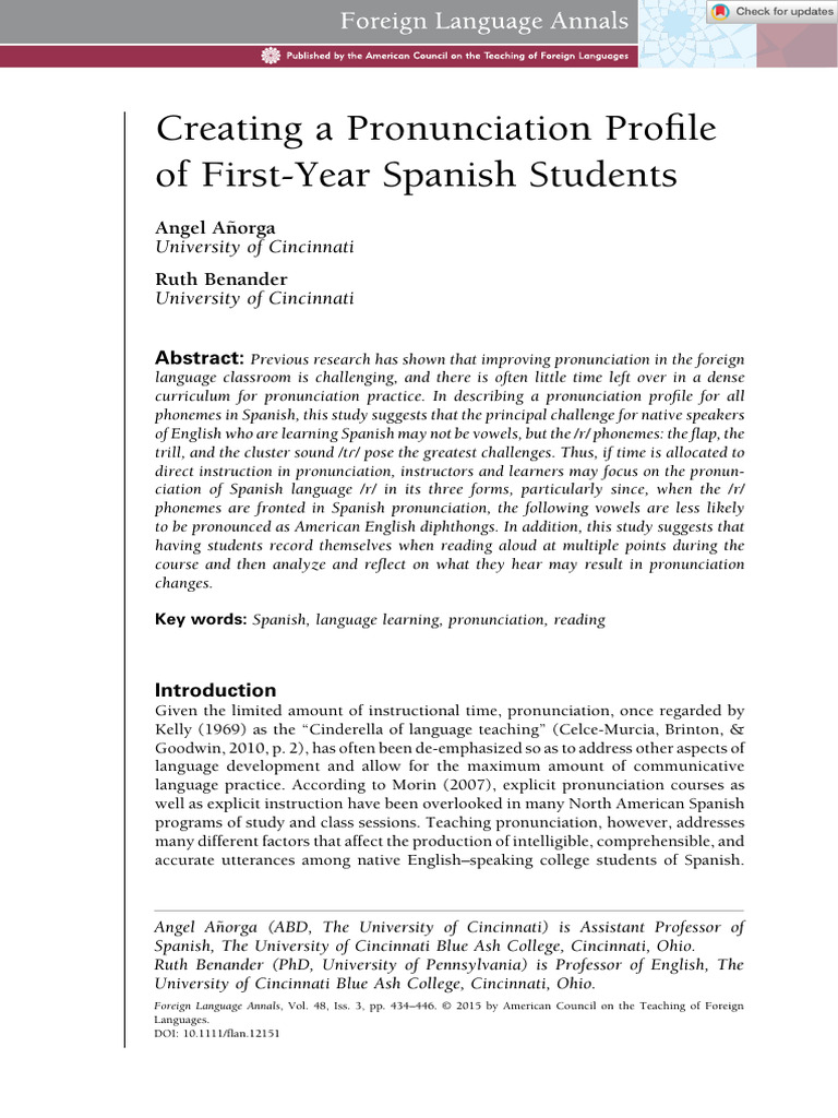 Spanish Pronunciation Profile for Learners | PDF | English Language ...
