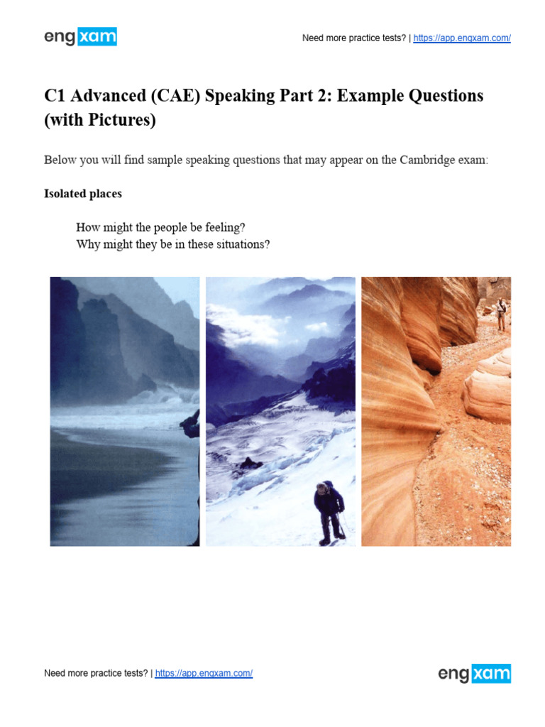 C1 Advanced CAE Speaking Part 2 Example Questions With Pictures | PDF ...