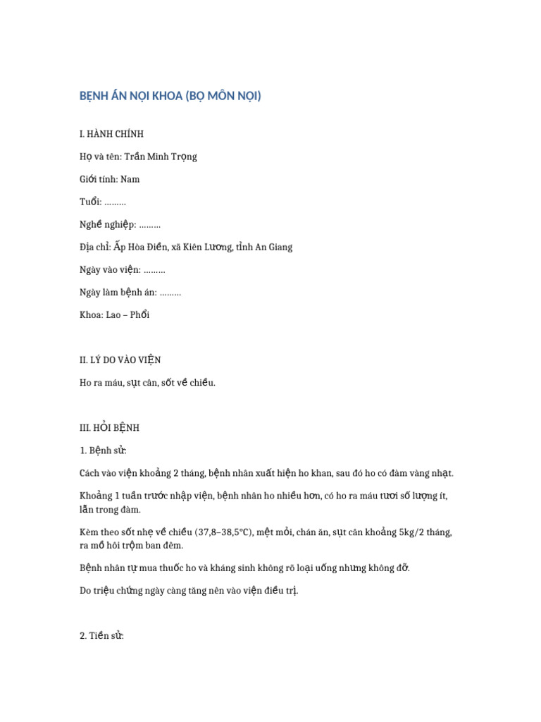 Benh An Lao Phoi Chuan Bo Mon Noi | PDF