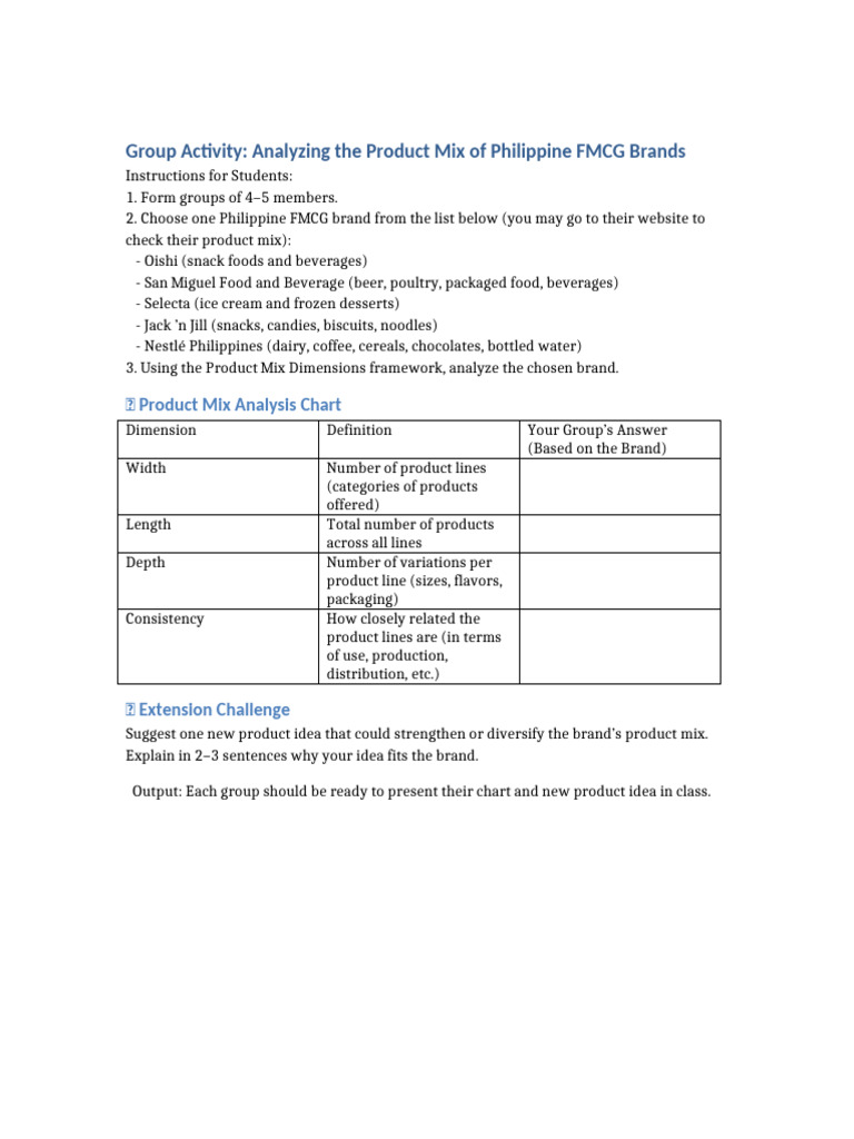 Product Mix FMCG Activity | PDF