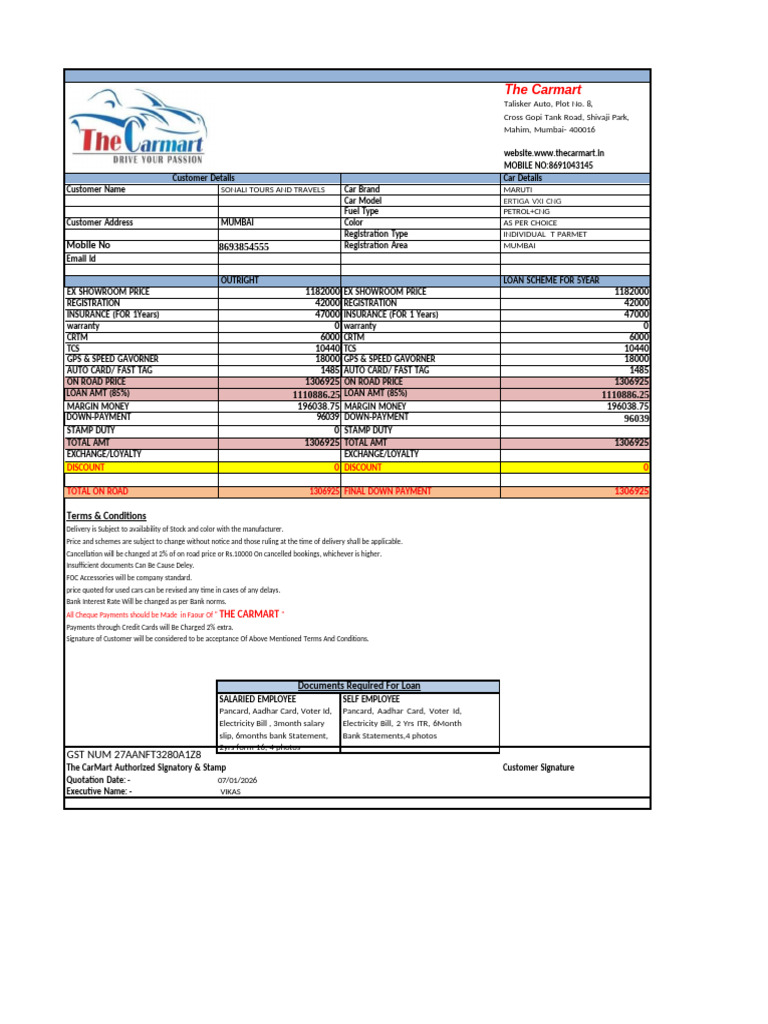 Maruti Ertiga VXI CNG Quotation Mumbai | PDF | Money