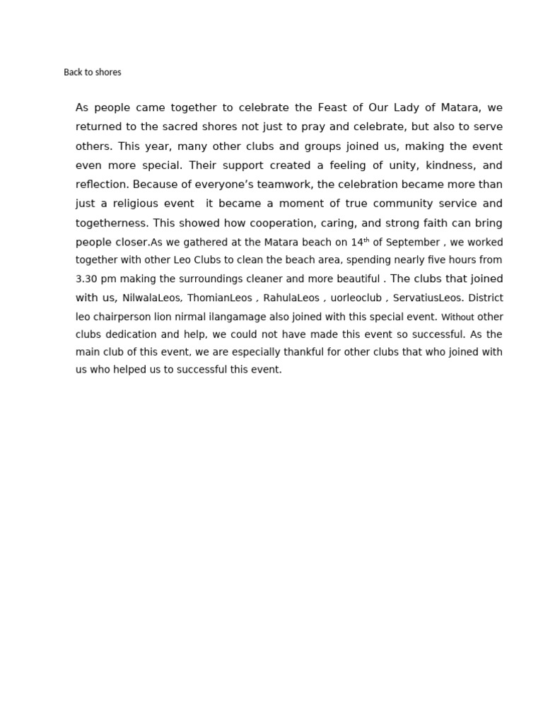 Community Service at Matara Beach | PDF