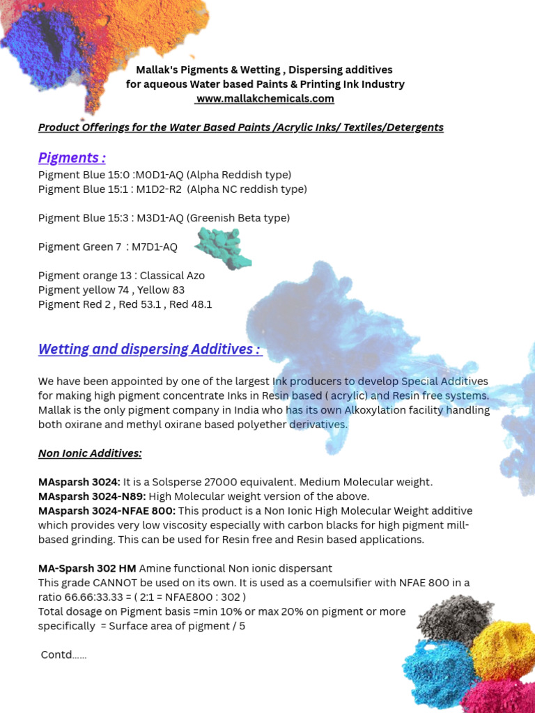 Mallak's Pigments & Wetting, Dispersing Additives (Water Based) | PDF ...