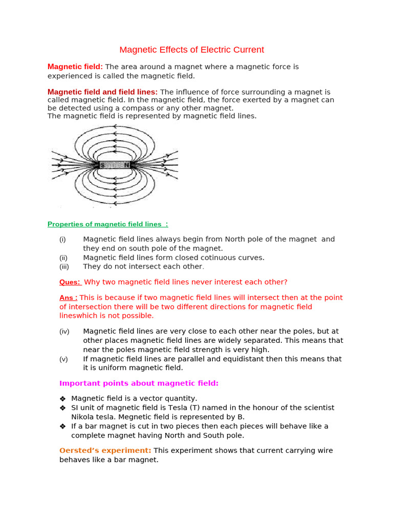 NOTES Magnetic Effects of Electric Current | PDF | Electromagnetic ...