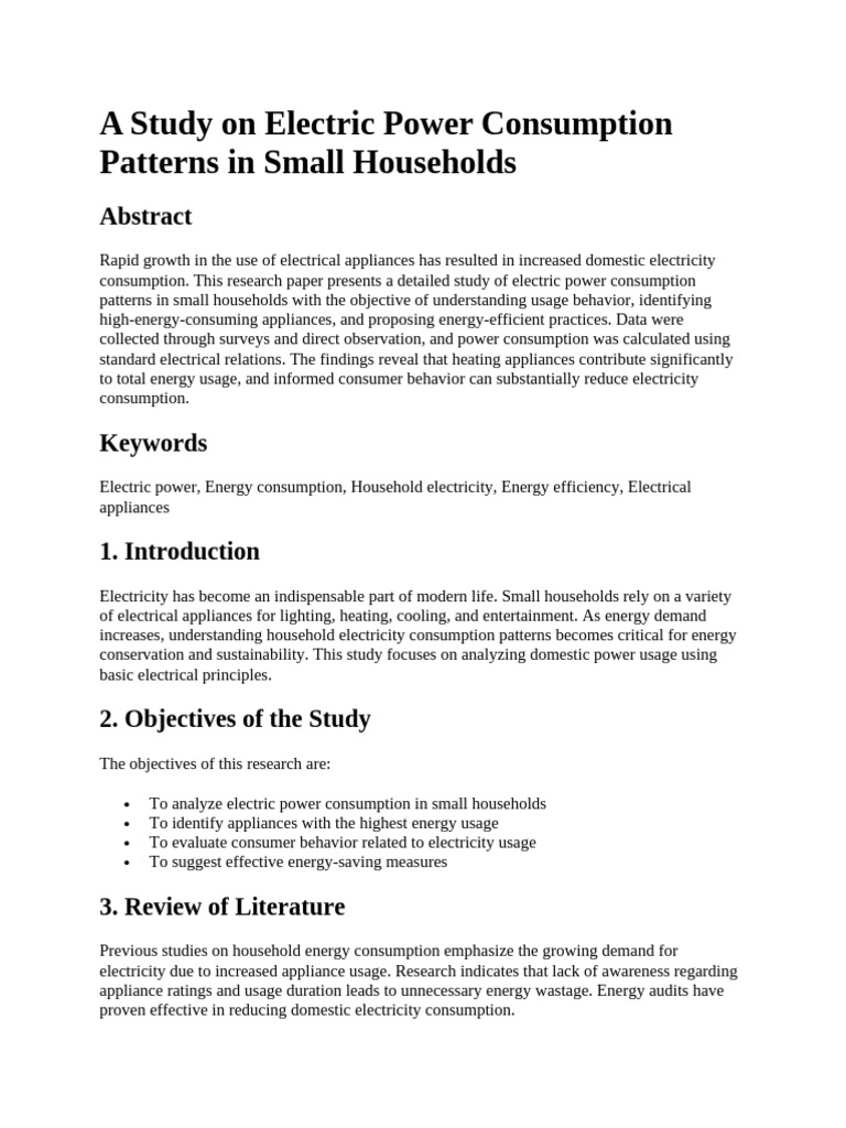 A Study On Electric Power Consumption Patterns in Small Households ...